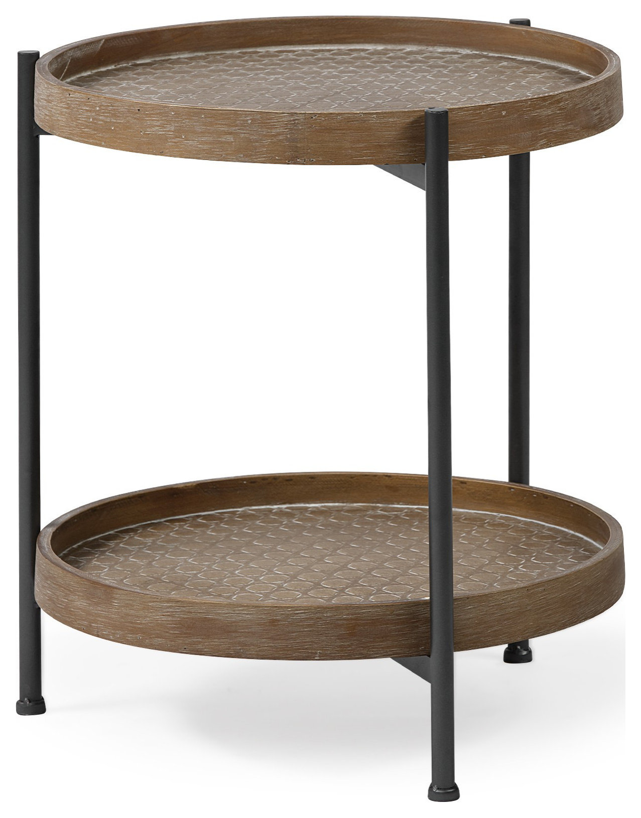 Brown Double Tier Embossed End Table - Farmhouse - Side Tables And End ...