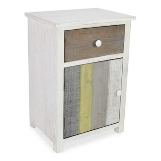HomeRoots Rustic Distressed White Nightstand With Natural Gray and ...