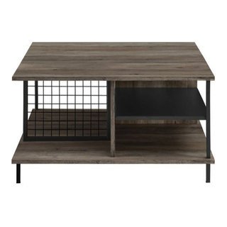 Walker Edison 30" Metal and Wood Square Coffee Table, Gray Wash ...
