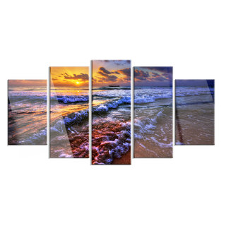 "Sunset Over Blue Tinged Waves" Metal Wall Art, 60"x32" - Beach Style ...