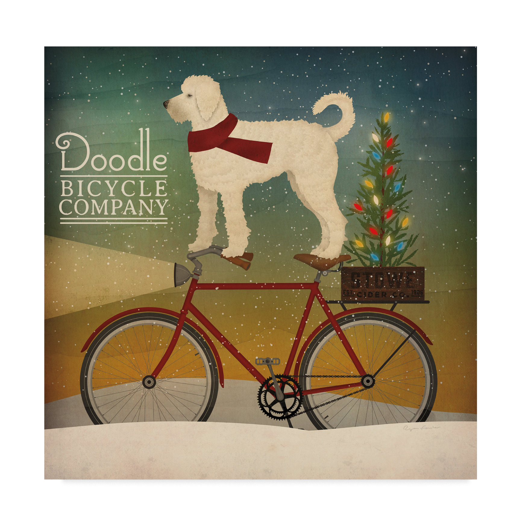 Ryan Fowler 'White Doodle On Bike Christmas' Canvas Art, 24"x24" - Contemporary - Prints And ...