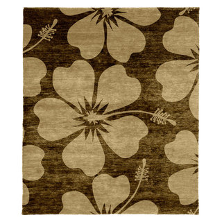 Ernabella B Wool Hand Knotted Tibetan Rug, 10' Square - Tropical - Area ...
