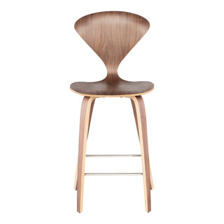 Satine Stool, Walnut Veneer, Stainless Steel, Counter Height ...