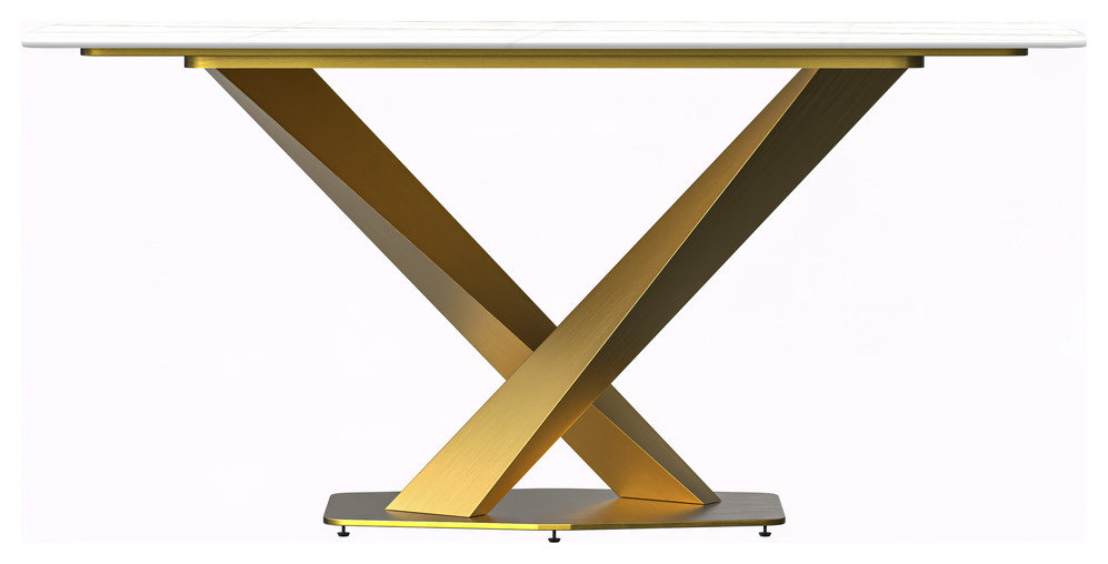 Modern Dining Table Gold Base, With 55 White/Gold Sintered Stone Top ...