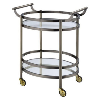 Oval Metal Serving Cart, Clear Glass and Black Nickel - Contemporary ...