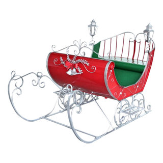Large Victorian Christmas Sleigh, Red, Green, Silver - Traditional ...