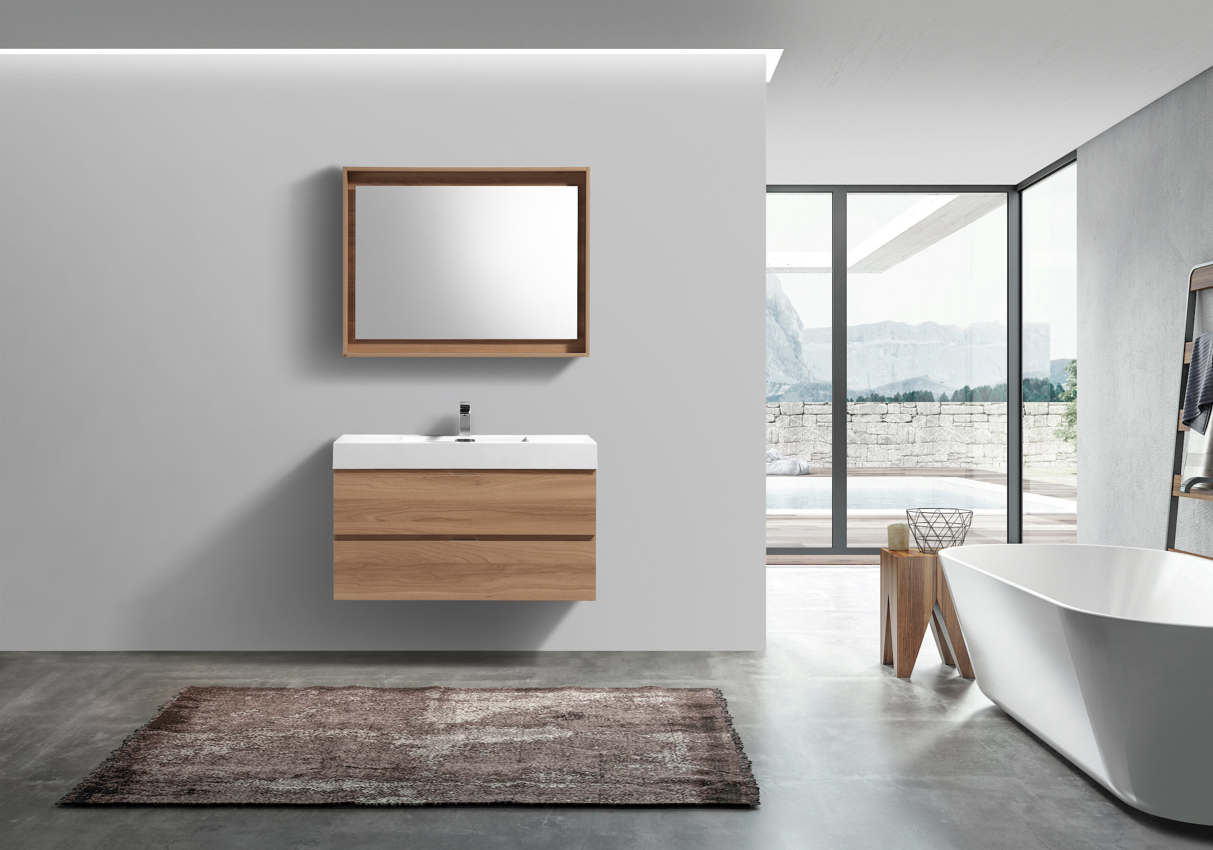 Bliss 40'' Wall Mount Modern Bathroom Vanity, Honey Oak - Modern ...