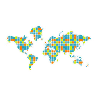 Studio Map Mural - Blue, Orange & Green Tiles, 107" X 52 ...