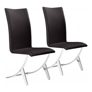 Set of Two Contempo Slim Brown Faux Leather and Stainless Dining Chairs ...