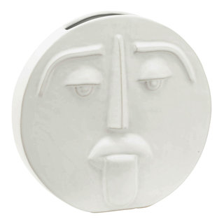 Ceramic 10" Sad Face Vase, White, 10x3x10 inches - Contemporary - Vases ...
