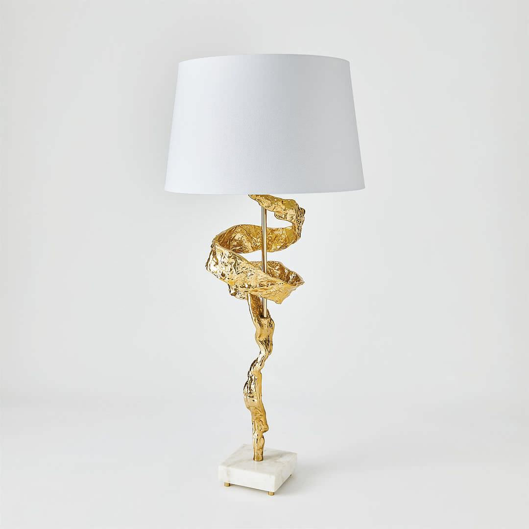 Modern Gold White Twisted Ribbon Table Lamp Brass Marble Swirl 43 x 19 ...