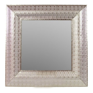 Elegant Metal Mirror With Square Embossed Border - Mediterranean - Wall ...
