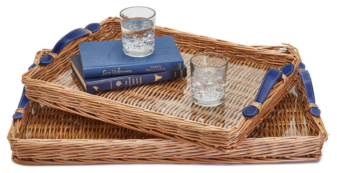 Two's Company 53770 2-Piece Set Large Hand-Crafted Wicker Tray With ...