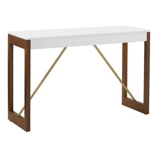 Unique Console Table, Wood Legs With Golden Metal Accents & High Gloss ...
