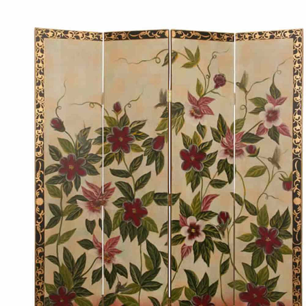 Wooden Canvas Screen with Beautiful Floral Design, Multicolor ...