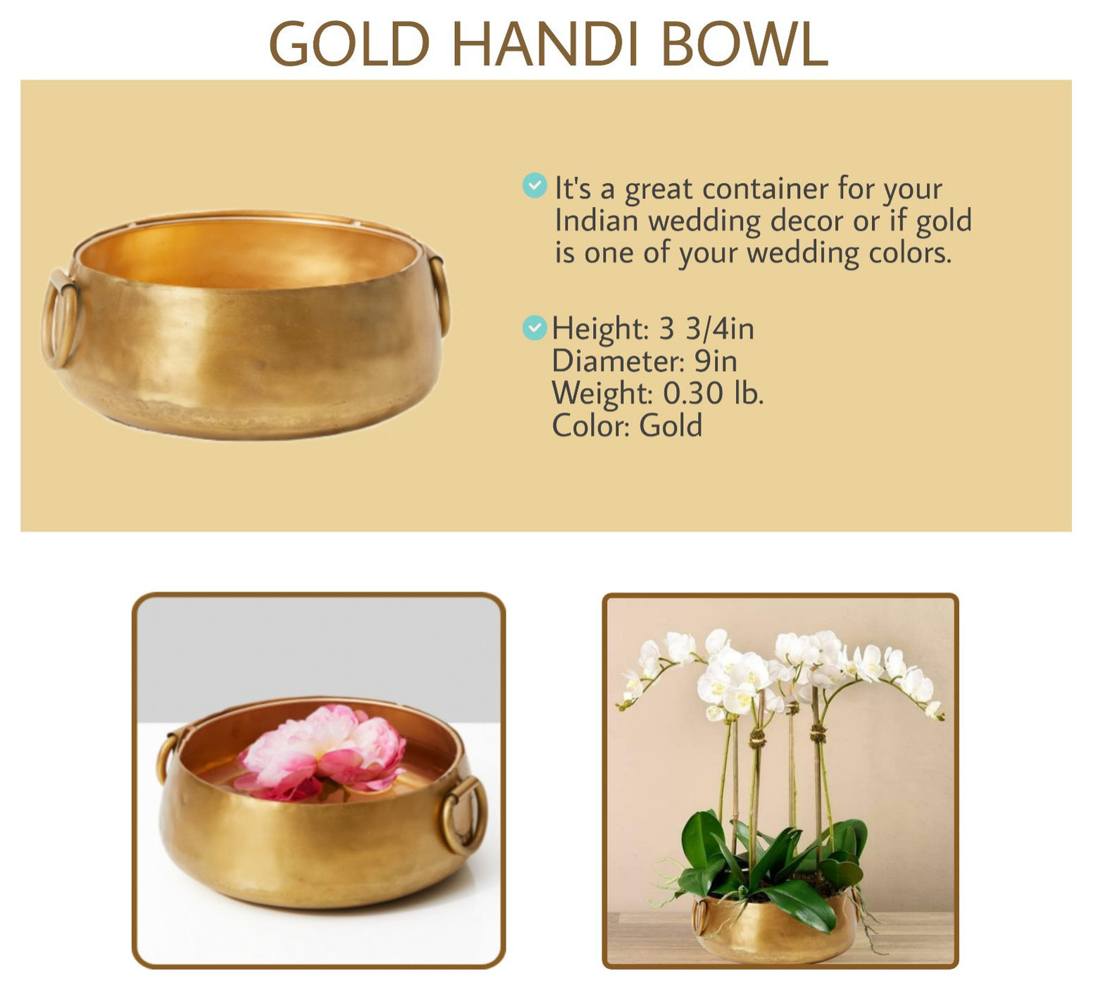 Gold Iron Handi Bowl, 3.75" Tall and 9" Diameter - Transitional ...
