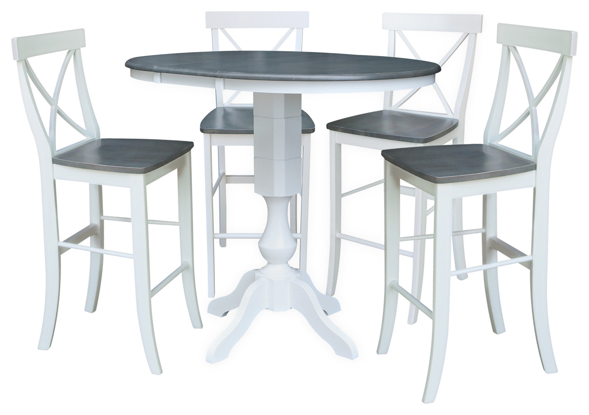 36" Round Extension Dining table with X-Back Bar Height Stools, 5 Piece ...