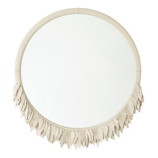 Couture Round Leather Feather Fringe Wall Mirror 36" - Contemporary ...