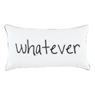Black and White Whatever Embroidered Lumbar Pillow - Contemporary ...