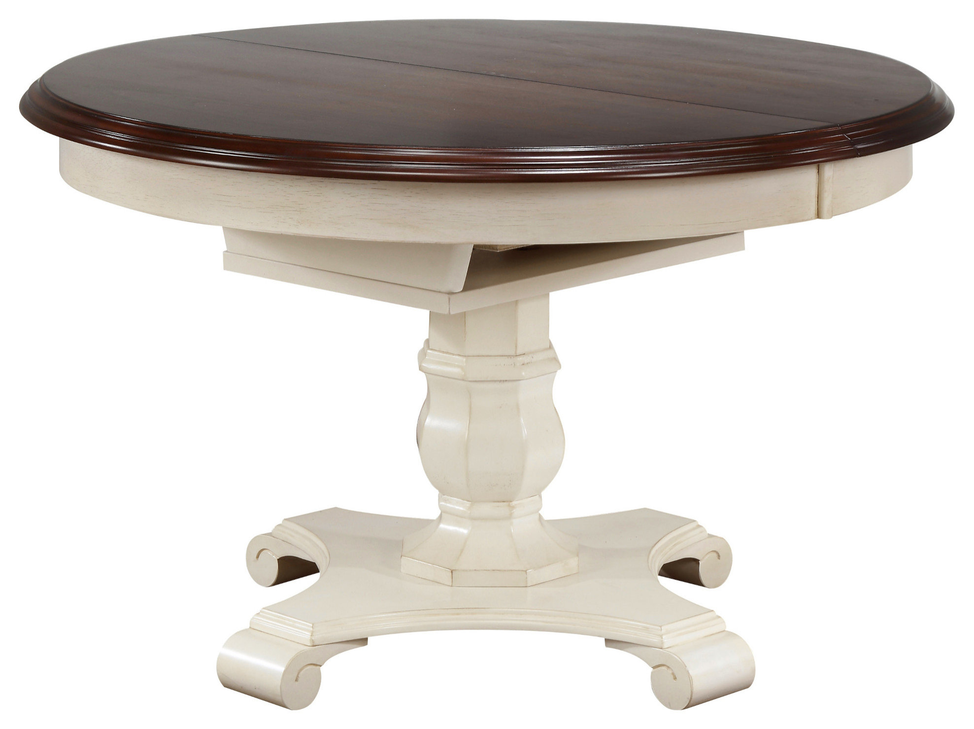 6-Piece 48" Round Or 66" Oval Extendable Dining Set, White and Chestnut ...