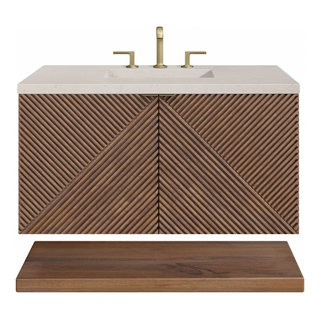 36" Chestnut Floating Single Bathroom Vanity Silestone Quartz, James ...