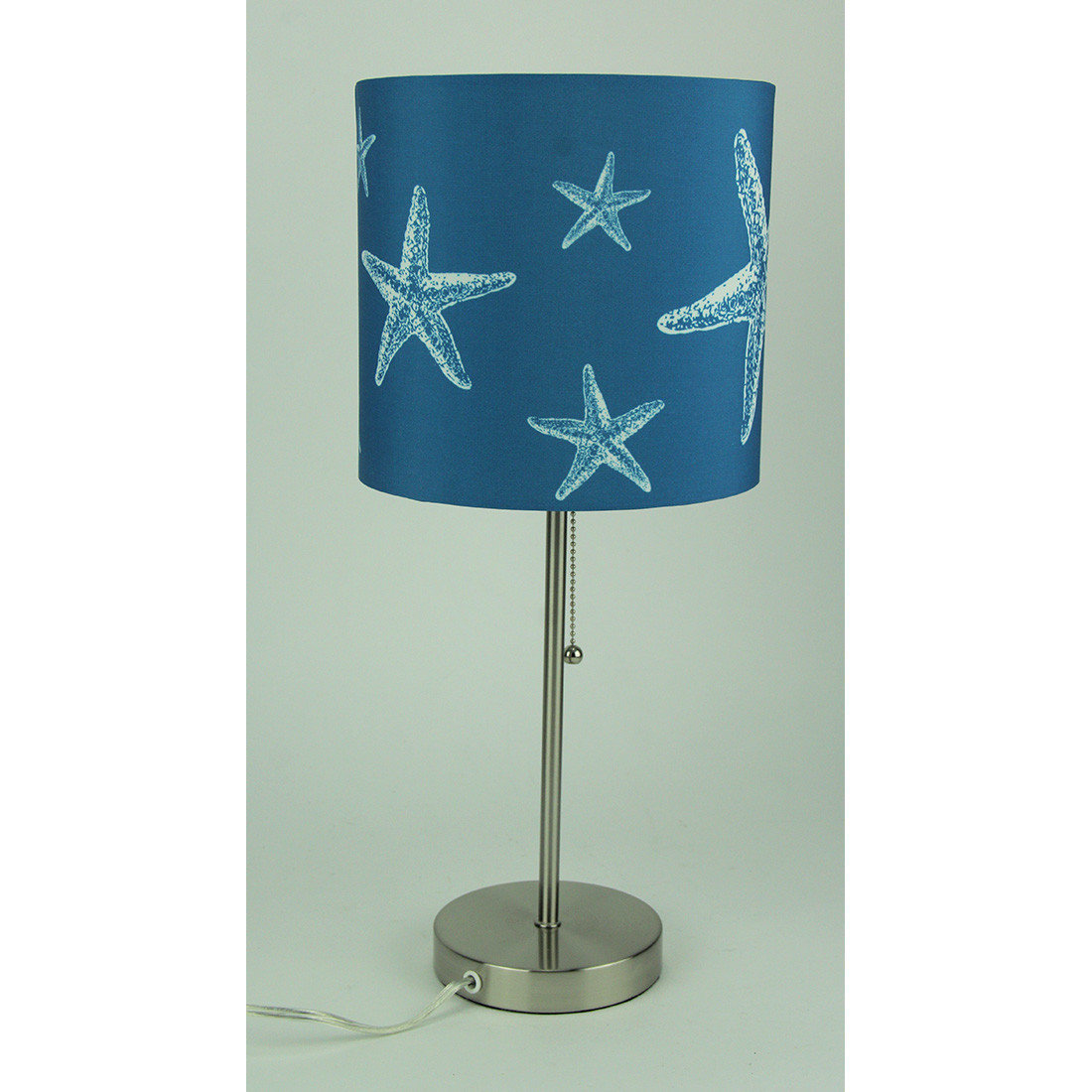 Brushed Nickel Finish Coastal Table Lamp With Blue Starfish Shade Set ...