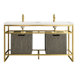 Boston 63" Sink Console Radiant Gold, Gray Storage Cabinet White ...