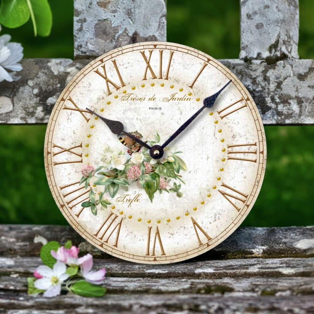 Shabby Chic Butterfly Clover Blossoms Clock, 12 Inch Diameter ...
