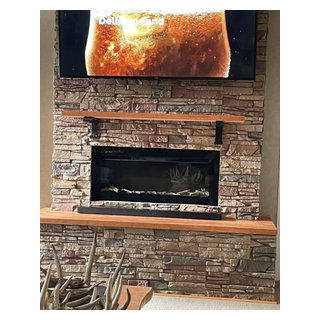 Desert Sunrise Stacked Stone Linear Fireplace Design - Living Room ...