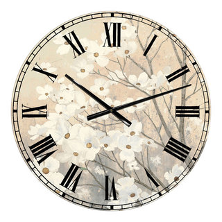 Brown Onn Gray Blossoms Traditional Oversized Metal Clock, 23"x23 ...