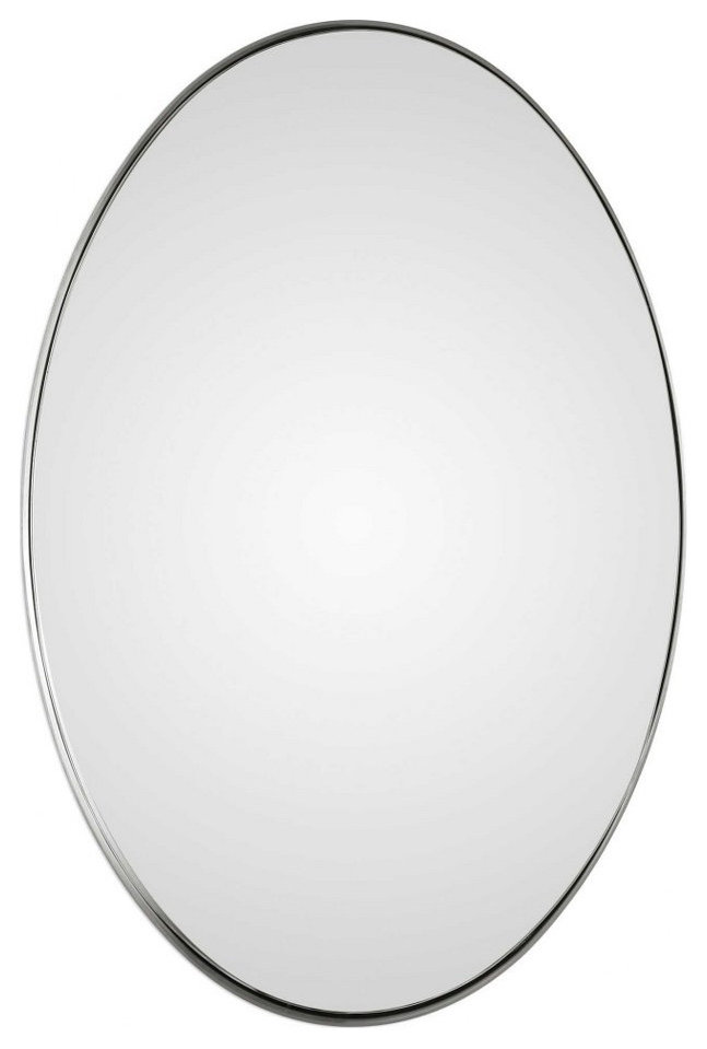 Modern Vanity Wall Mirror in Plated Brushed Nickel Finish Thick Steel ...