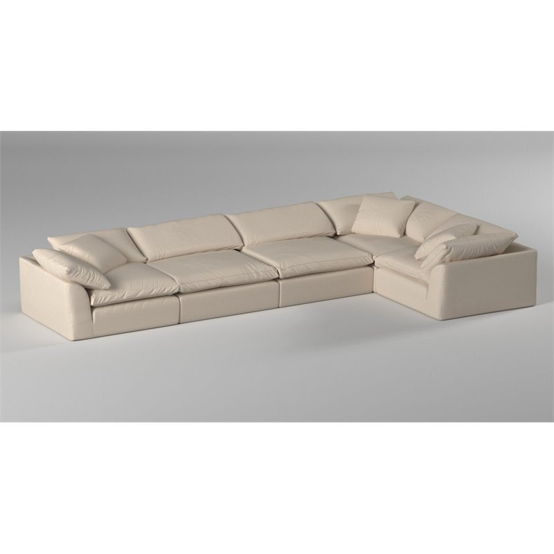 Sunset Trading Puff 5-Piece Fabric Slipcover Modular Sectional Sofa in Tan - Transitional ...