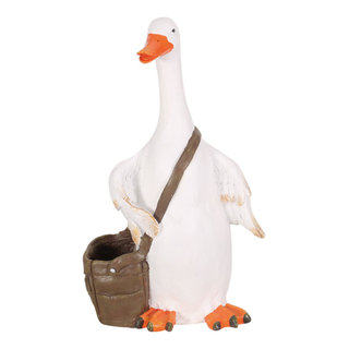 Krass Outdoor Decorative Goose Planter, White and Brown - Eclectic ...