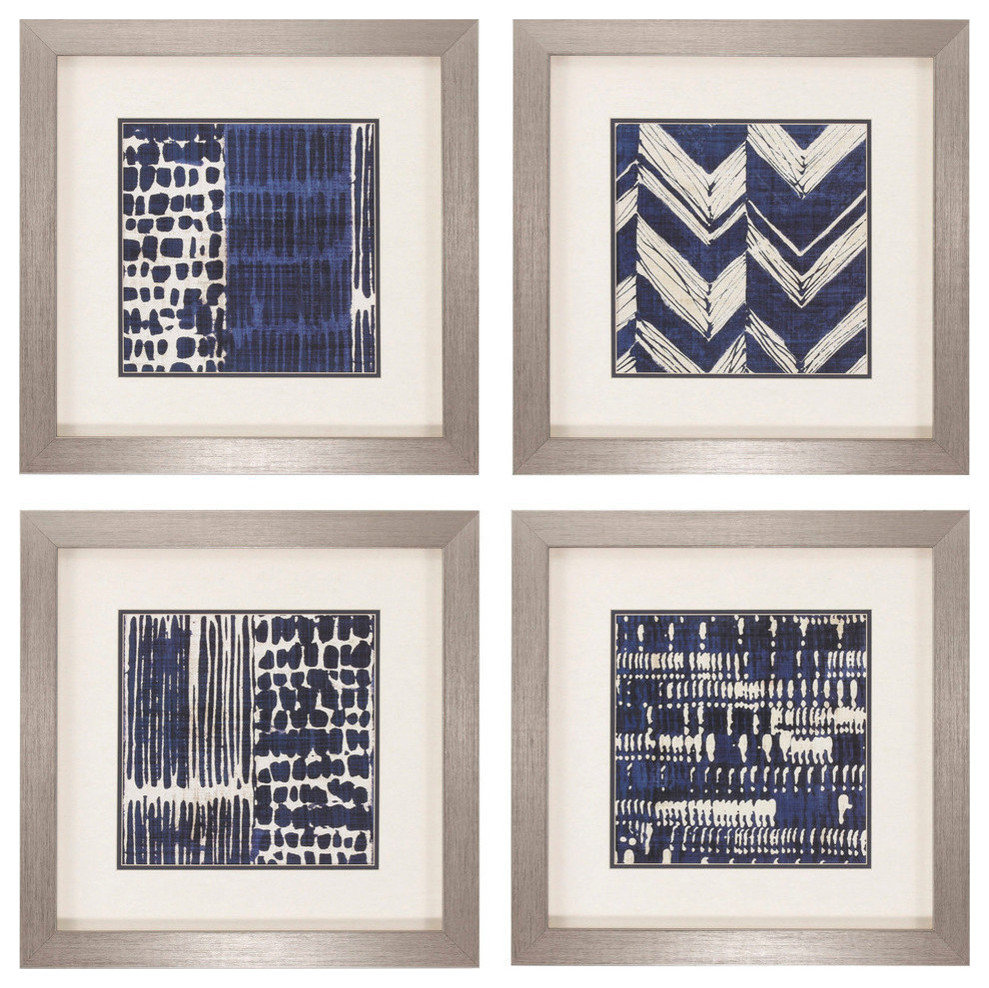 Indigo Batik Print Wall Art, 4-Piece Set - Contemporary - Prints And ...