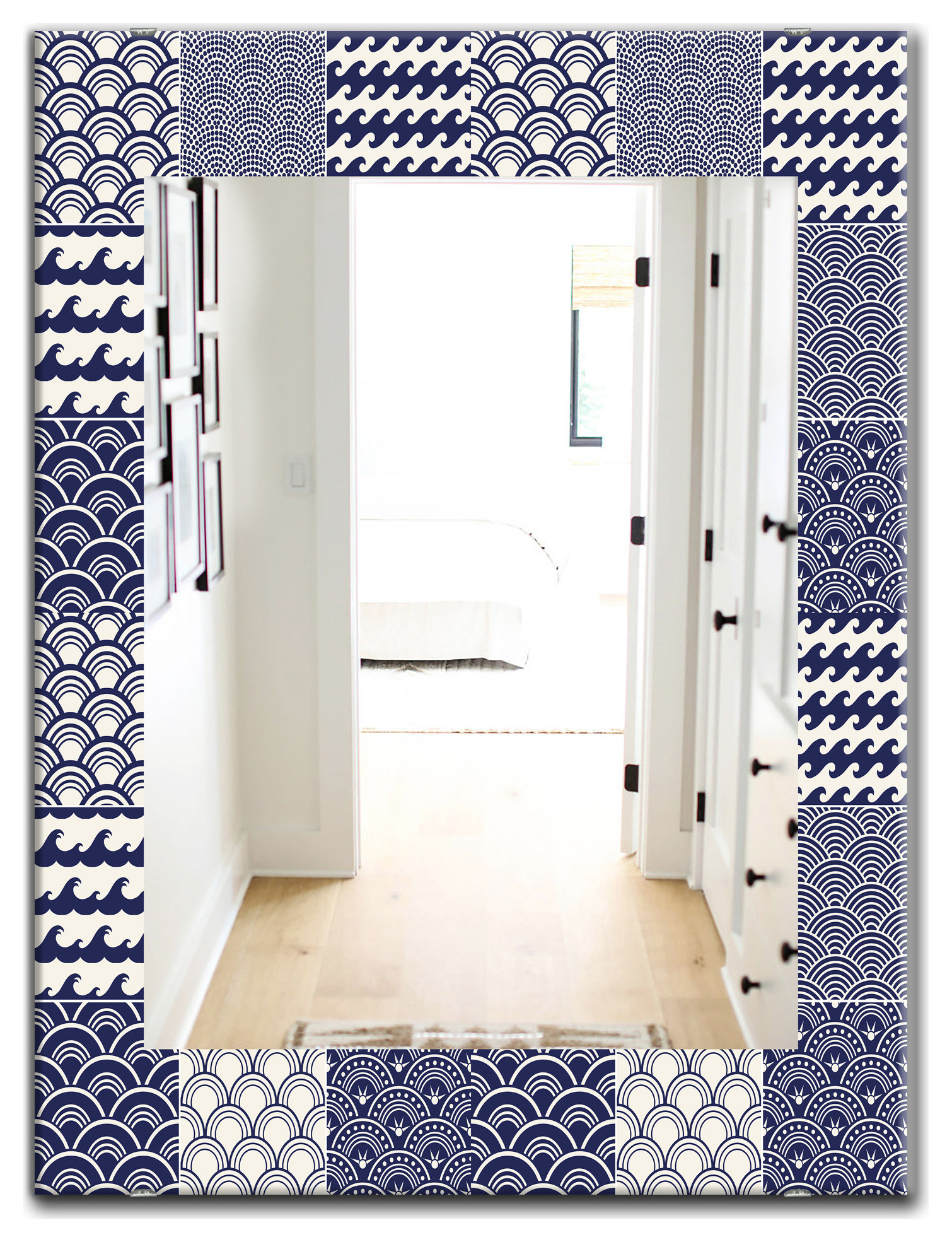 Designart Japanese Ocean Wave Pattern Traditional Frameless Wall Mirror ...