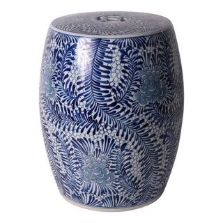 Blue and White Leaf Garden Stool - Asian - Accent And Garden Stools ...