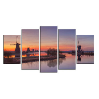 Dutch Windmills Panorama, Multipanel Abstract Canvas Art Print, 60"x32 ...