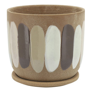 8" Stripes Planter W/ Saucer, Tan - Contemporary - Indoor Pots And ...