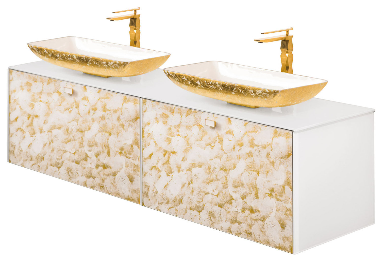 63" Wallmount Double Vanity, Gold Murano Glass -Artisanal Wood ...