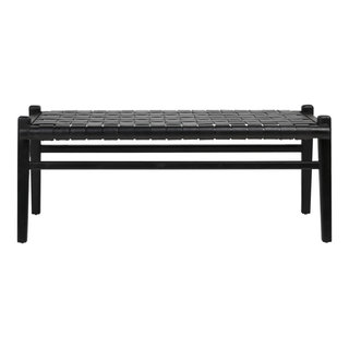 Black Leather Strap Bench - Transitional - Accent And Storage Benches ...