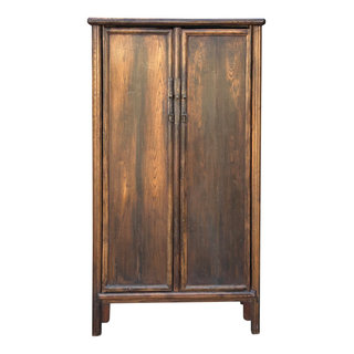 Chinese Vintage Brown Patina Simple Two Doors Noodle Storage Cabinet ...