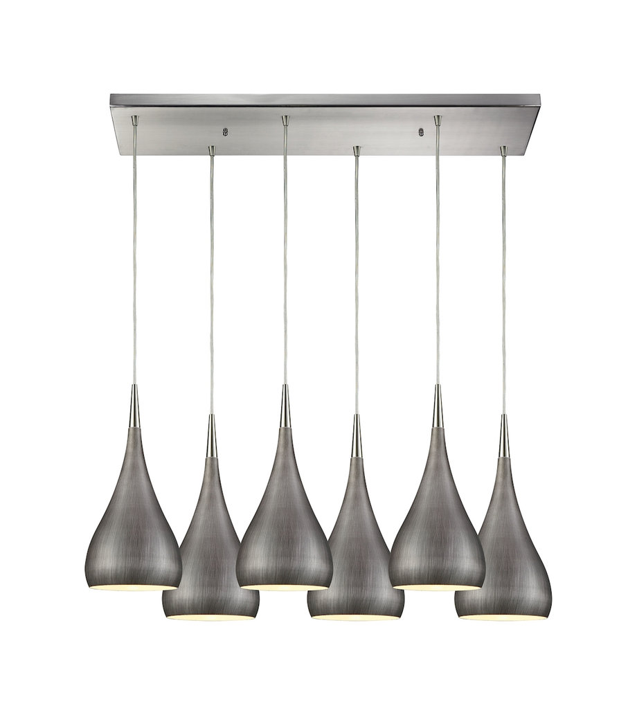 Lindsey 6 Light Rectangle Fixture, Satin Nickel With Weathered Zinc ...