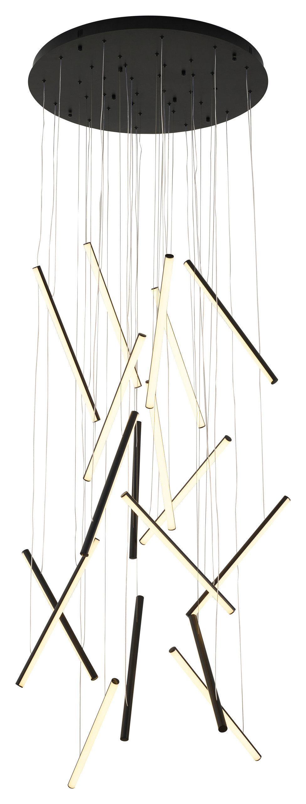 18-Light Satin Black Metal LED Chandelier With White Acrylic Diffusers ...