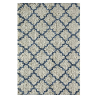 Feather Shag FH100E Geometric Contemporary Ivory Light Blue Quatrefoil ...
