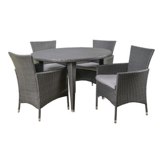GDF Studio 5-Piece Portia Outdoor Wicker Round Dining Set With Cushions ...