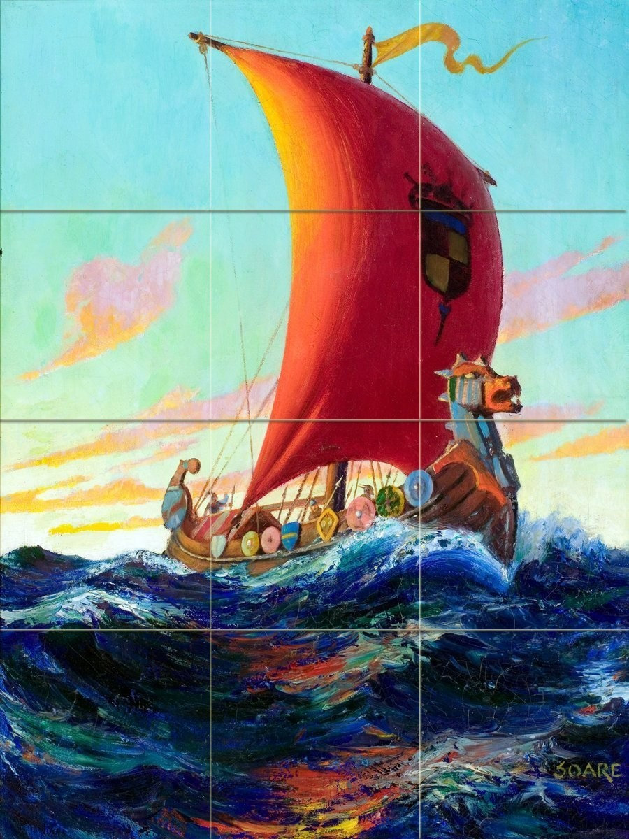 Tile Mural Seascape Pirate Ship Captain'S Boat Sea Waves, 6" Ceramic ...
