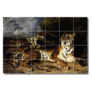 Eugene Delacroix Animals Painting Ceramic Tile Mural #22, 72" Wide x 48 ...