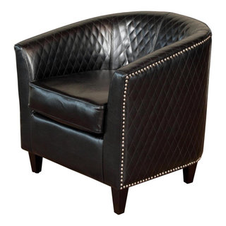 Black Quilted Bonded Leather Club Chair with Nailhead Trim and Curved ...