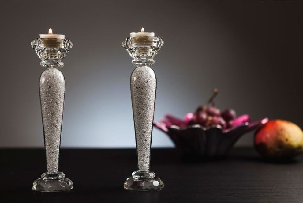 Premium 9" Crystal Candlestick (2-Piece Set) Large Radiant Gems Inside ...