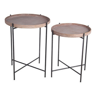 Accent Table with Tray Top and Tubular Metal Legs, Set of 2,Black and ...